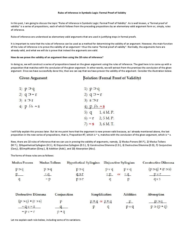 Rules of Inference in Symbolic Logic | Download Free PDF | Argument | Logical Consequence
