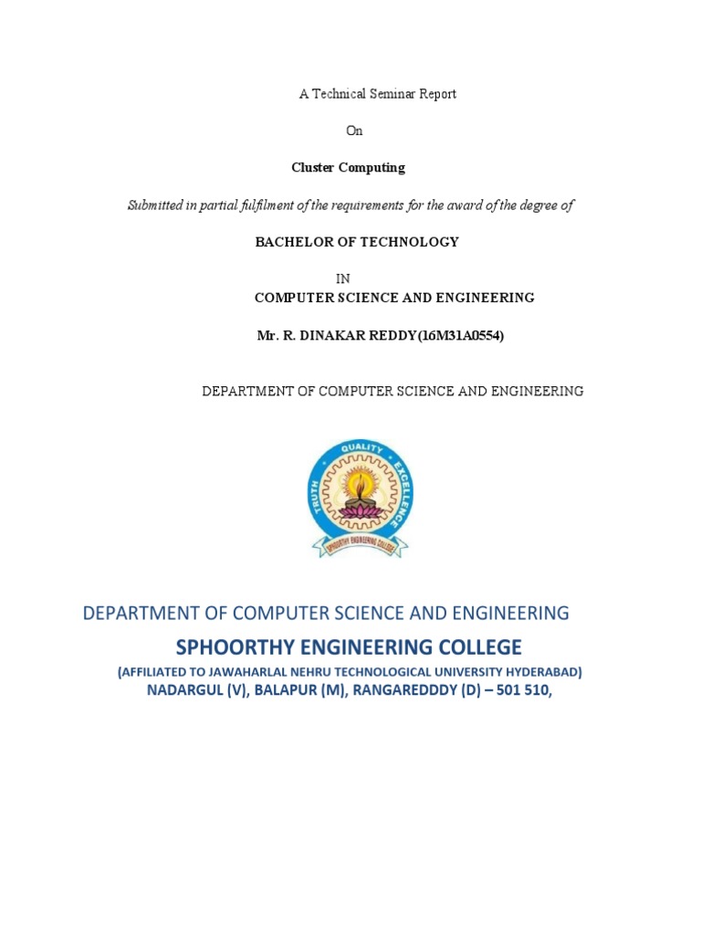 A Technical Seminar Report | PDF | Computer Cluster | Parallel Computing