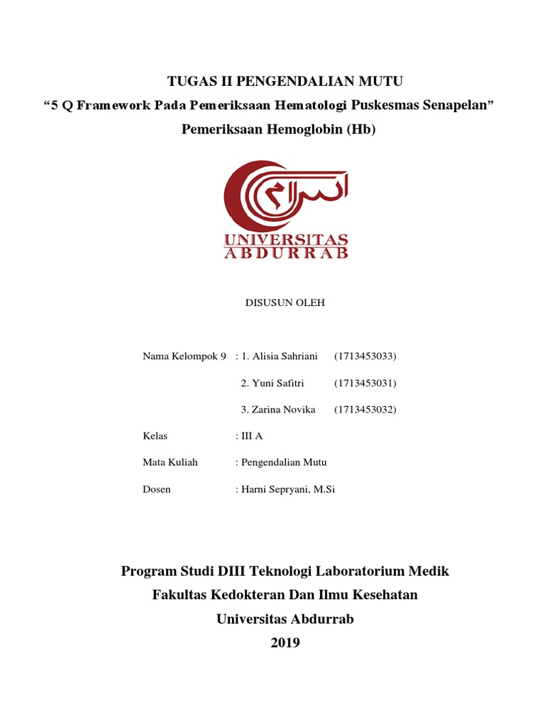TUGAS 5Q Framework Hemoglobin Pengendalian Mutu ( | PDF