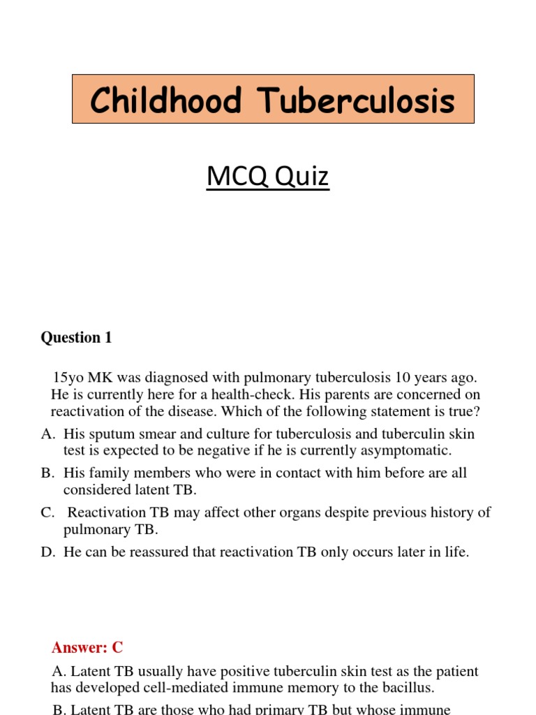 Childhood TB MCQ Quiz | PDF | Tuberculosis | Infection