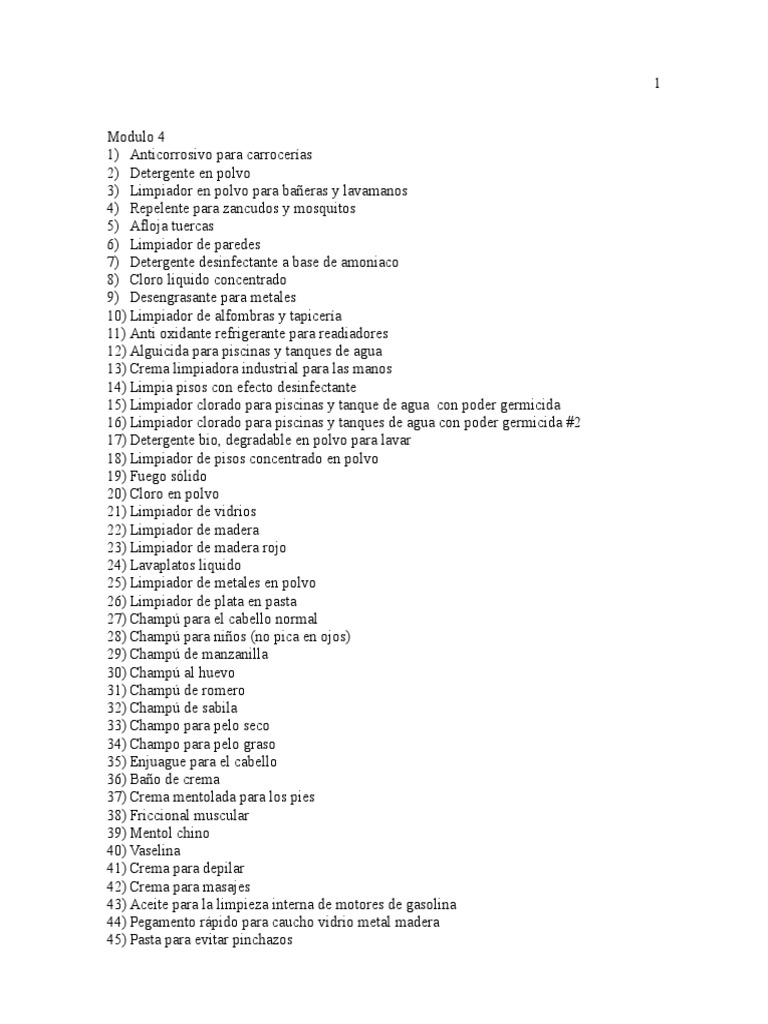 Modulo 4 DE FORMULAS QUIMICAS | PDF | Detergente | Productos cosméticos