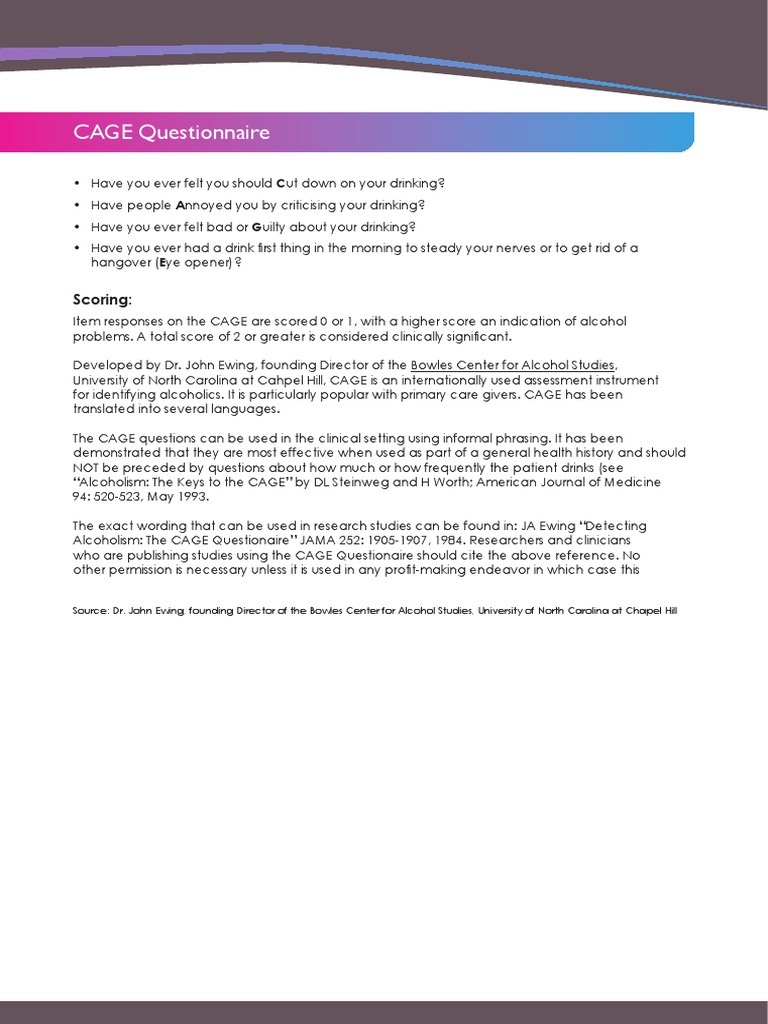 CAGE Questionnaire | PDF