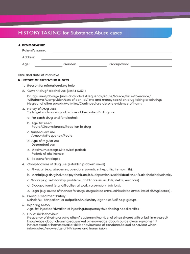 Substance Abuse History Taking Guide | PDF | Substance Abuse | Alcoholism