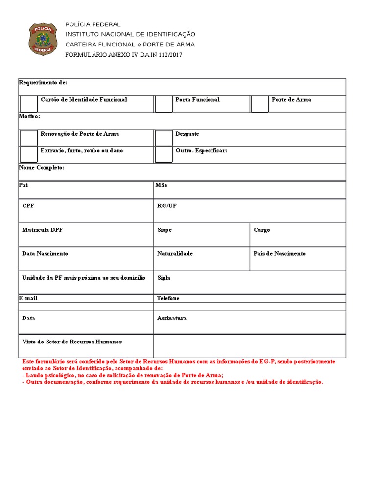Formulario de Requerimento de Cif e Porte de Arma | PDF | Brasil | Governo e personalidade
