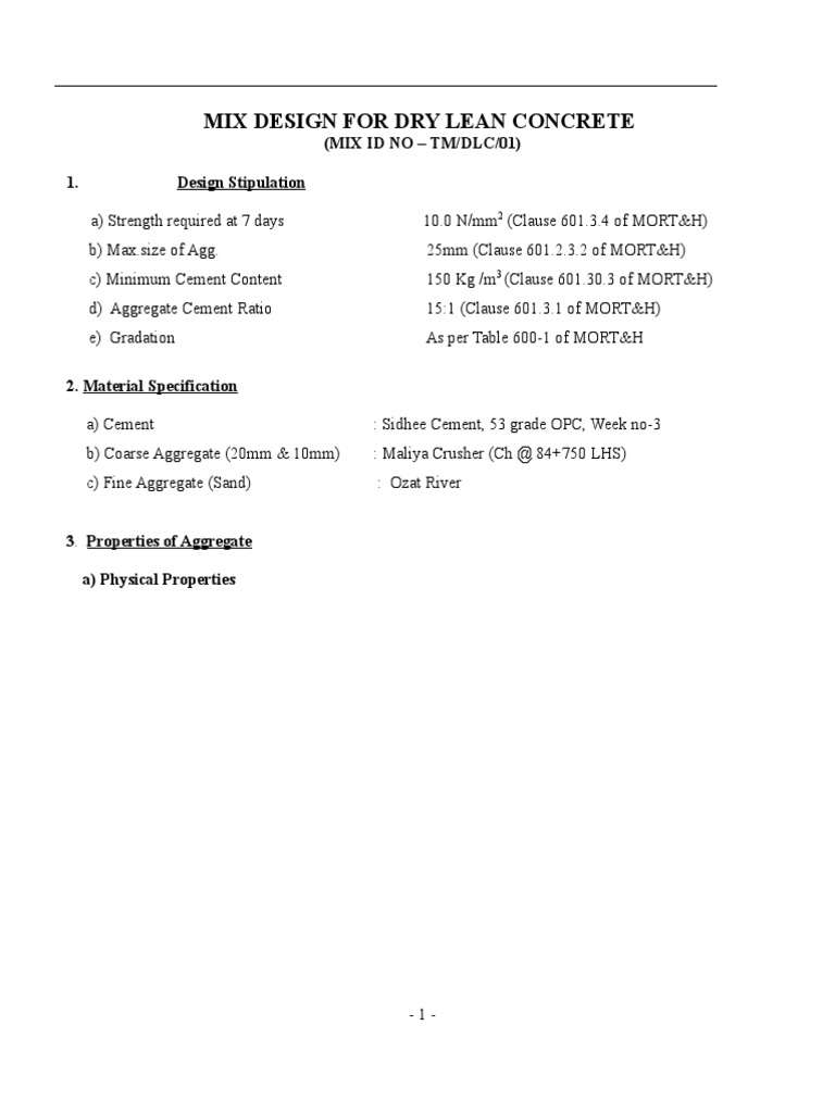 Mix Design For Dry Lean Concrete | PDF | Construction Aggregate | Sand
