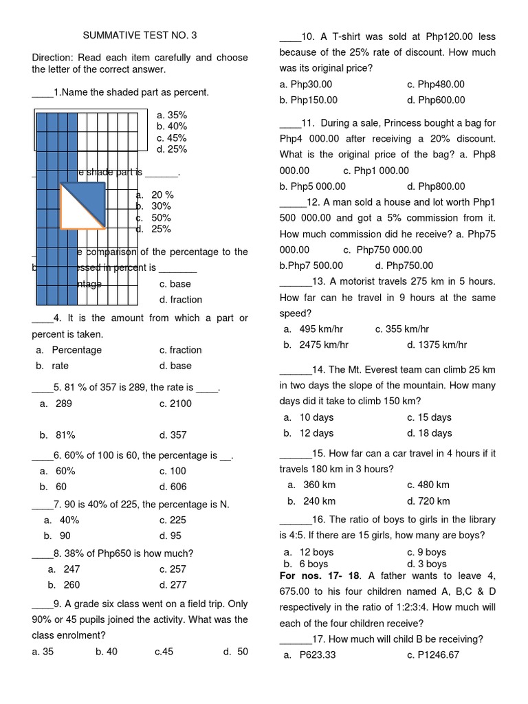 Summative Test No.3 | PDF | Percentage | Business