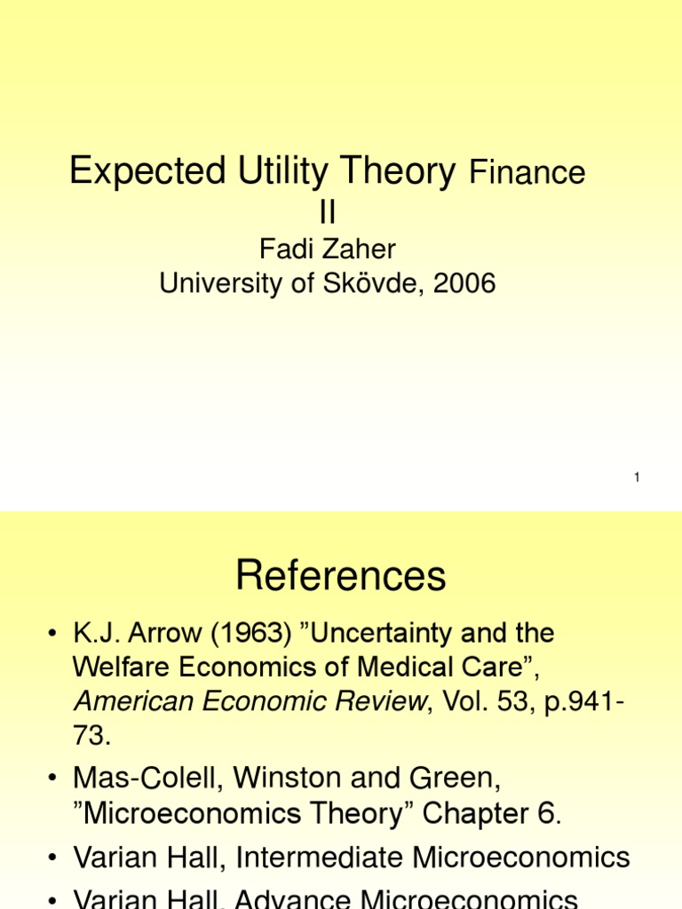 Zaher - Expected Utility Theory Finance | PDF | Utility | Risk Aversion