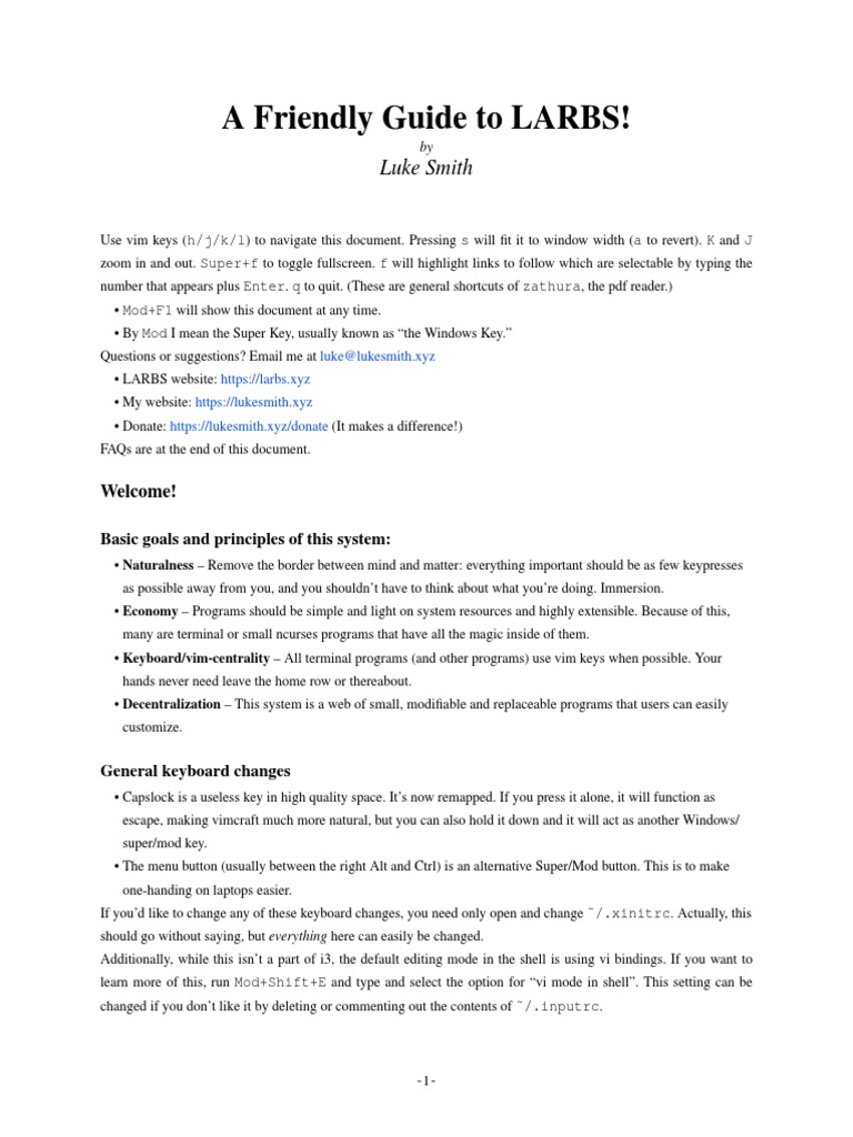 LARBS Guide: Vim & i3 Shortcuts | PDF | Keyboard Shortcut | Screenshot
