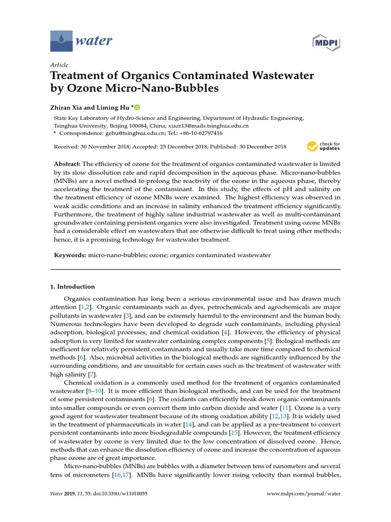 Water: Treatment of Organics Contaminated Wastewater by Ozone Micro-Nano-Bubbles | PDF | Ozone ...