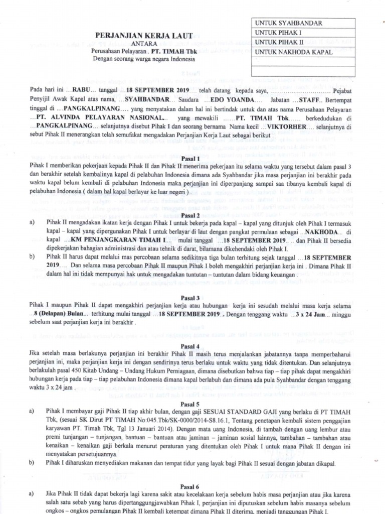 Perjanjian Kerja Laut | PDF