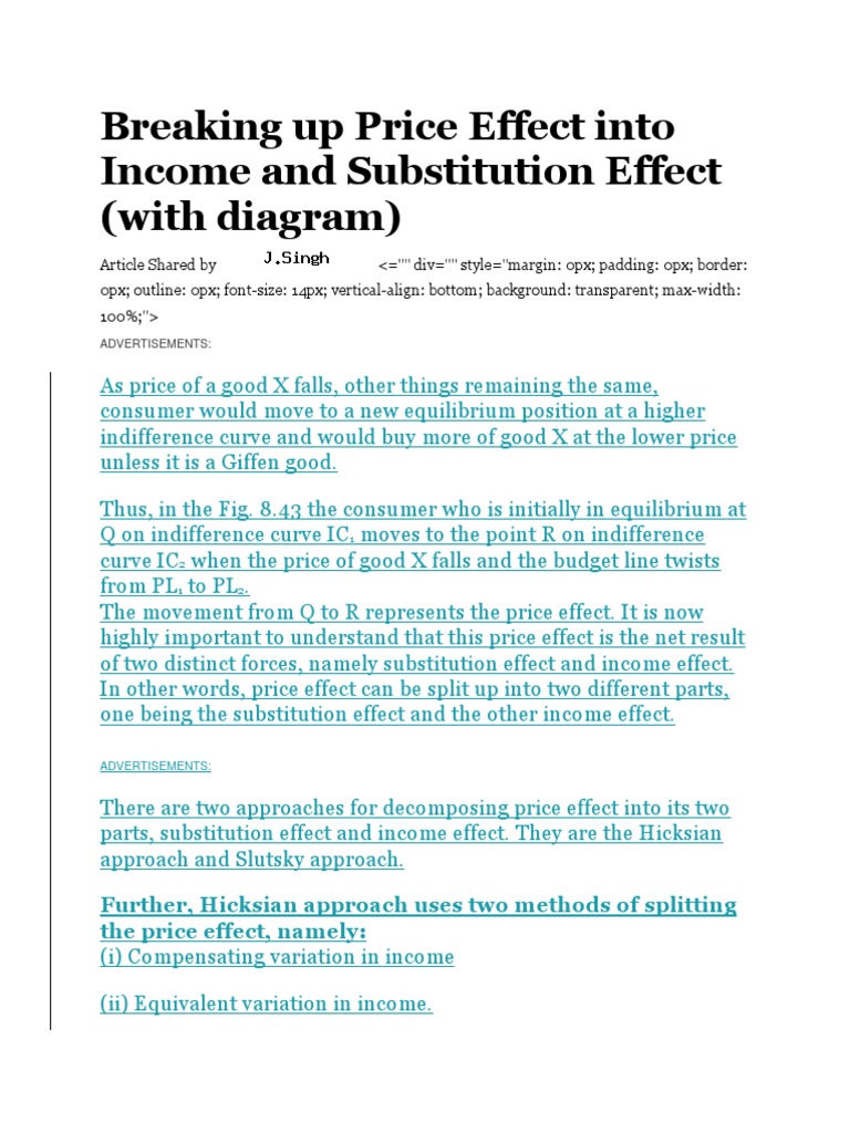 Breaking Up Price Effect Into Income and Substitution Effect | PDF ...