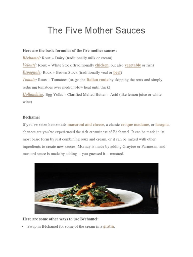 The Five Mother Sauces Explained | PDF | Sauce | Tomato Sauce