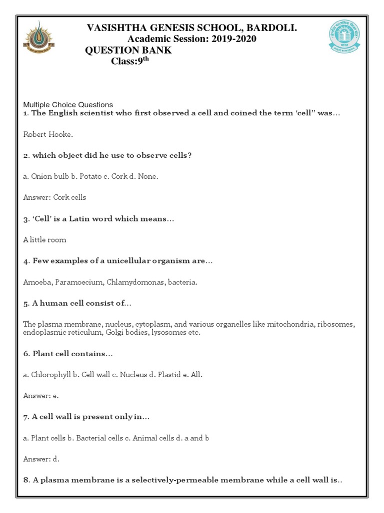 Class 9th MCQ | PDF | Endoplasmic Reticulum | Eukaryotes