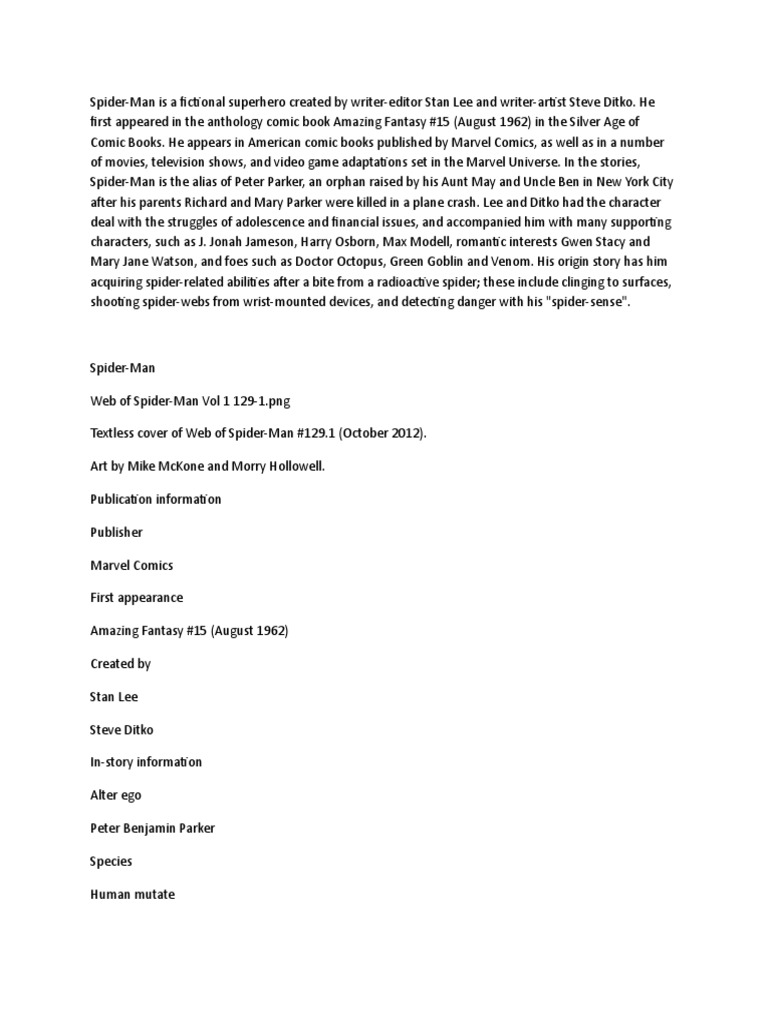 Spider Man | PDF | Spider Man | Marvel Entertainment