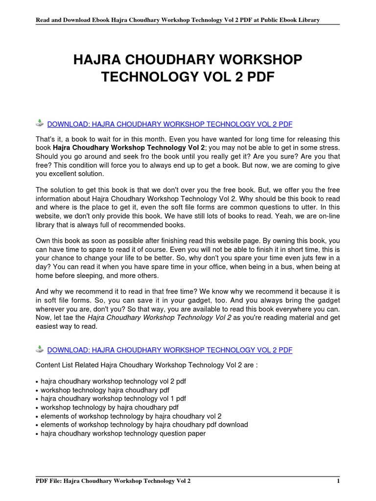 Hajra Choudhary Workshop Technology Vol 2 PDF | PDF | Information ...