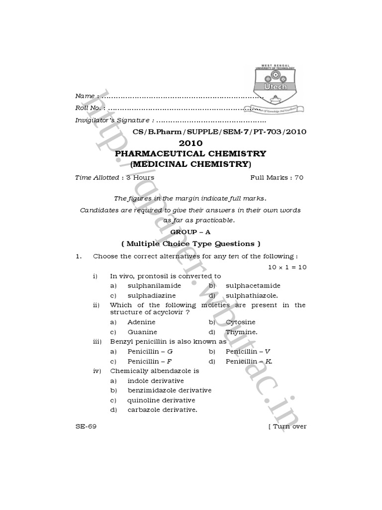 HT TP: //qpa Pe R.W But .Ac .In: 2010 Pharmaceutical Chemistry (Medicinal Chemistry) | PDF ...