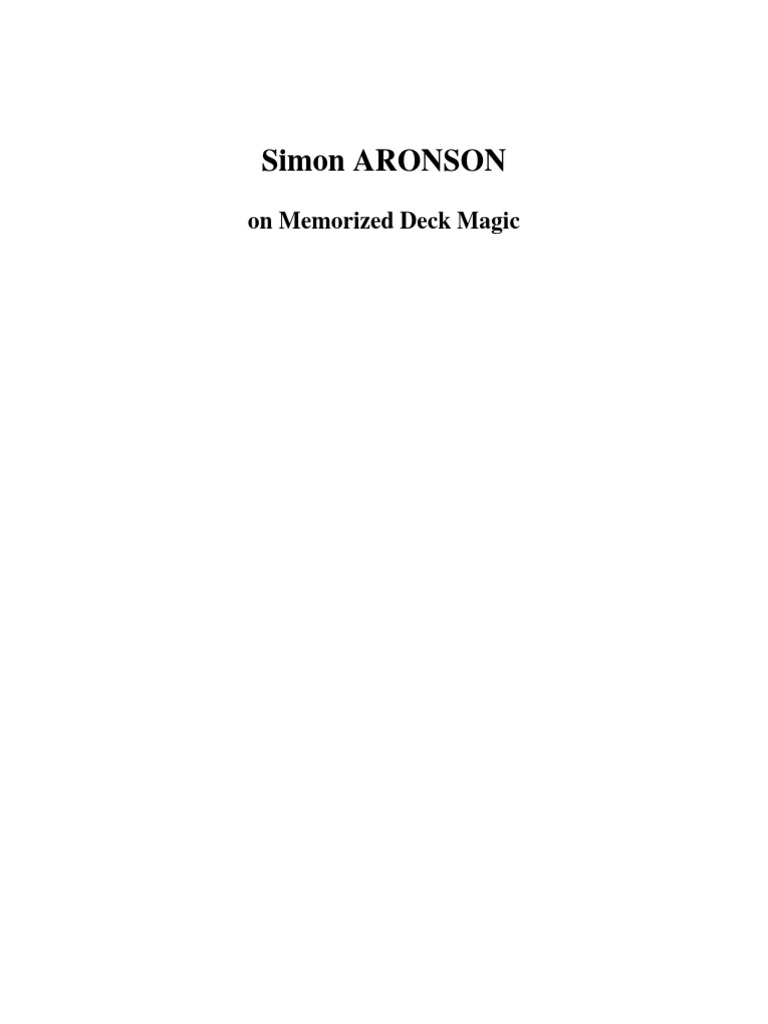 Simon Aronson - Memorized Deck Magic | PDF | Poker | Playing Cards