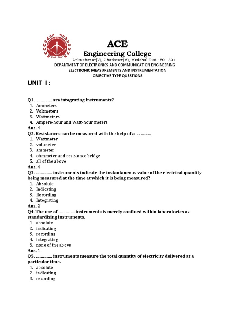 Emi Objective Questions | PDF | Force | Electromagnetism