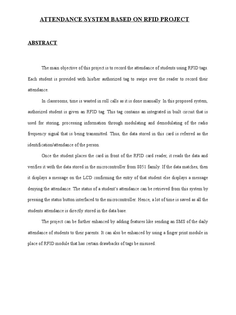 Attendance System Based On Rfid Project | PDF