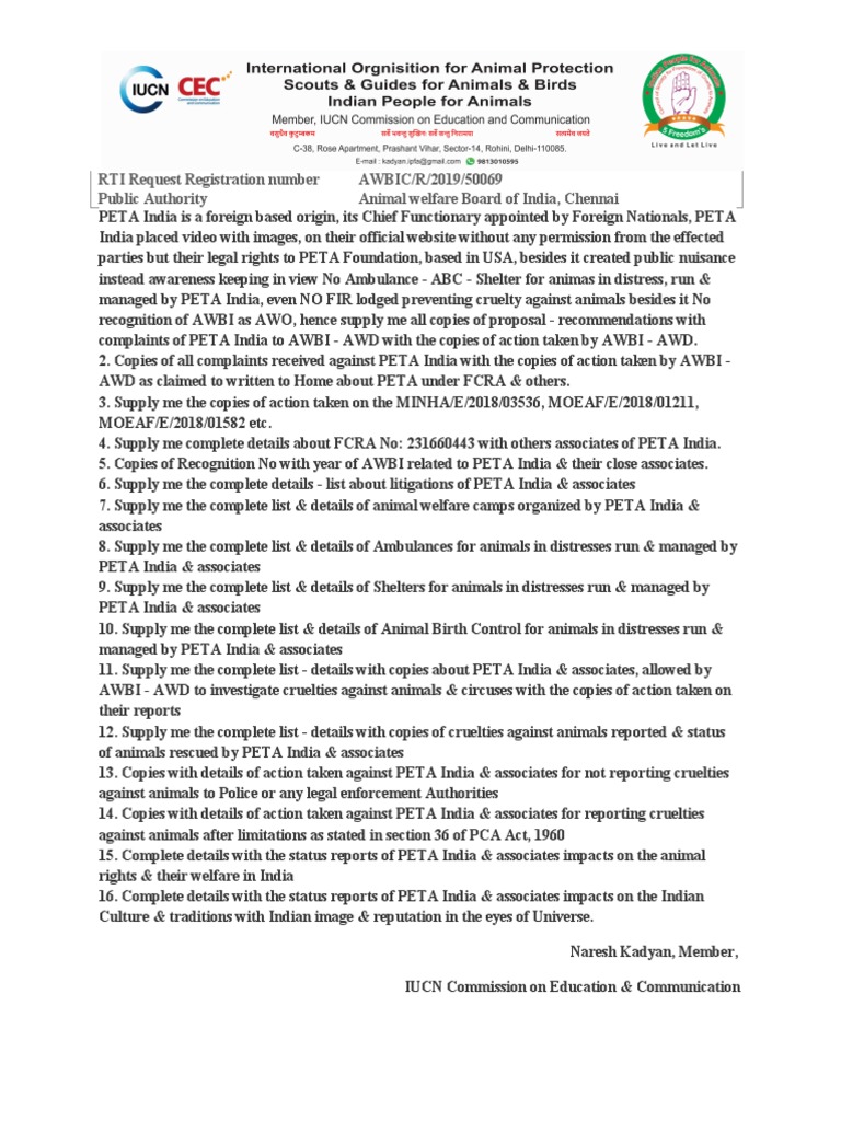 RTI On PETA India: To Protect Indian Culture & Traditions With ...