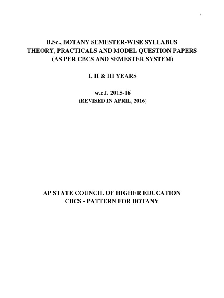 B.SC., Botany Semester-Wise Syllabus Theory, Practicals and Model ...