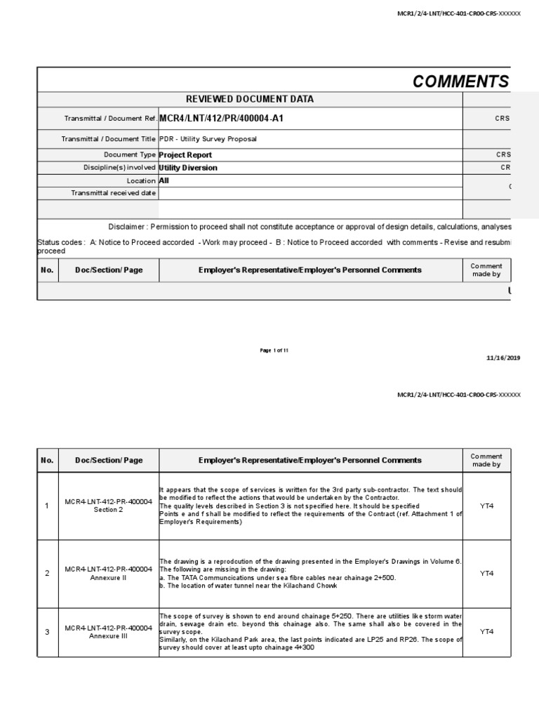 Comments Resolution Sheet (CRS) : Reviewed Document Data Crs Data MCR4 ...