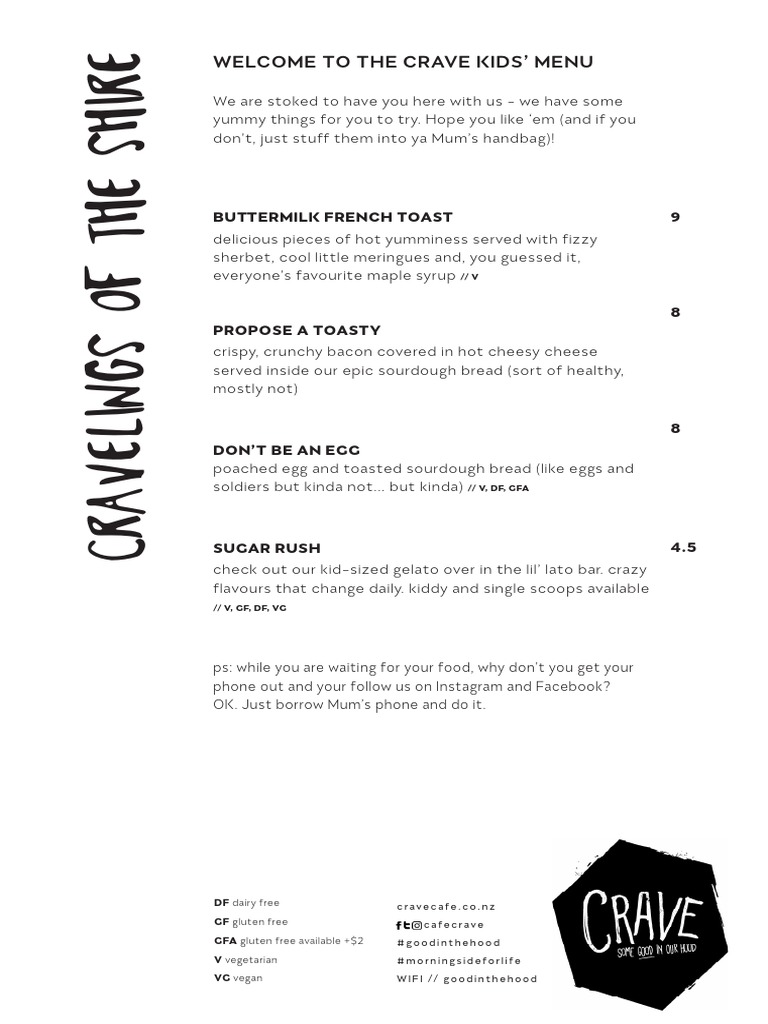 Welcome To The Crave Kids' Menu: Buttermilk French Toast 9 | PDF ...