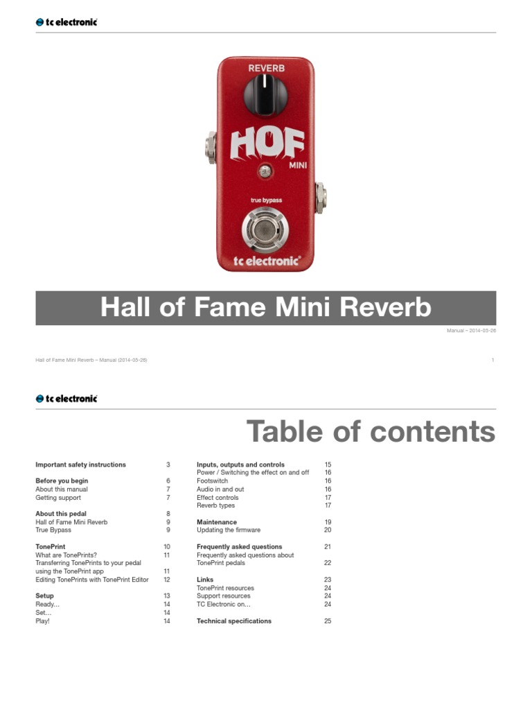 Hall of Fame Mini Reverb: Manual - 2014-05-26 | PDF | Usb | Power Supply