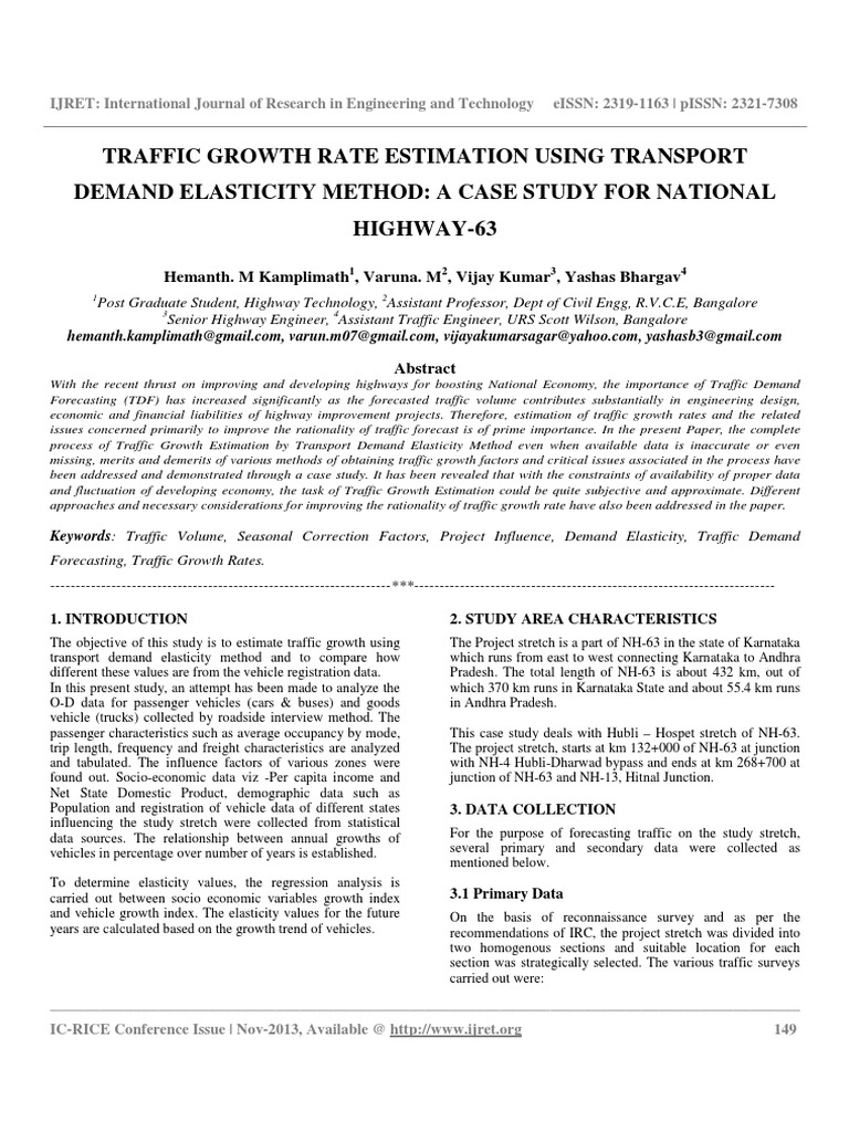 Traffic Growth Rate Estimation Using Transport Demand Elasticity Method: A Case Study For ...
