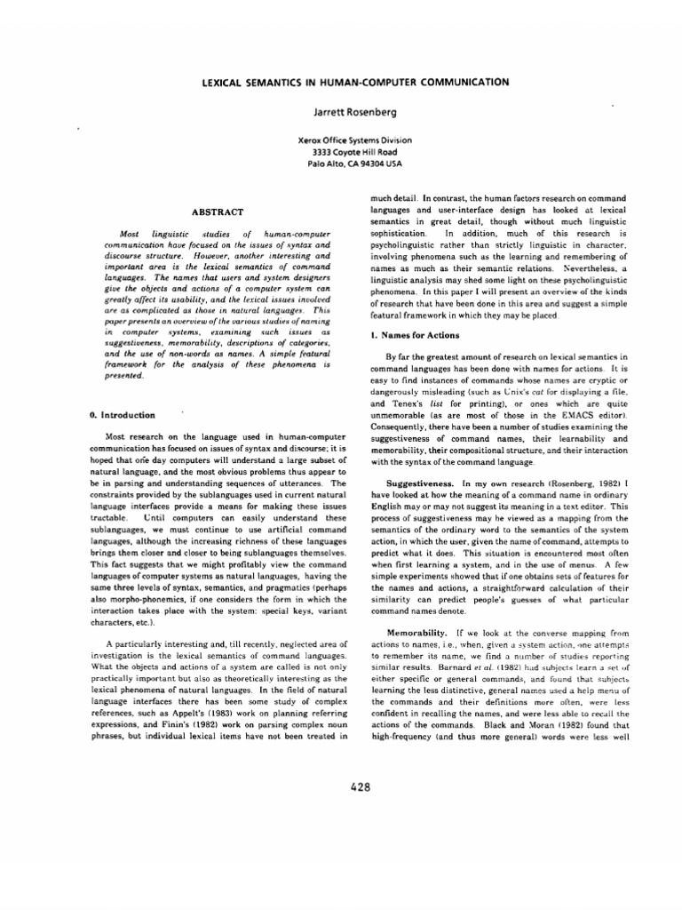 Lexical Semantics in Human-Computer Communication | PDF | Semantics ...
