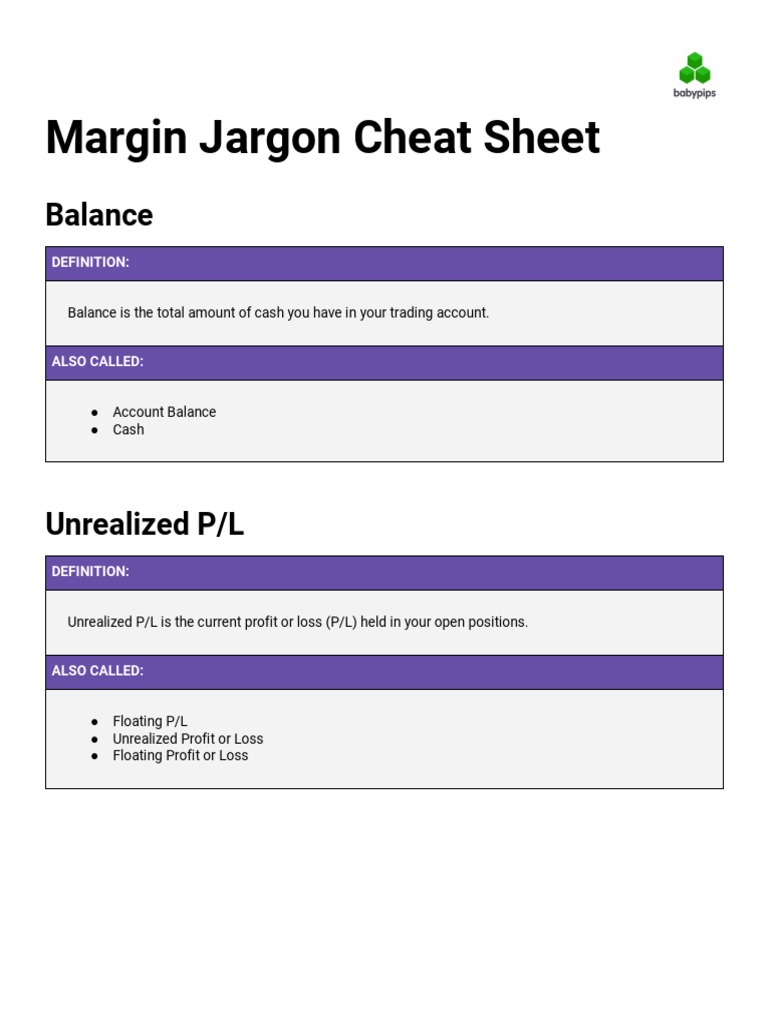 Margin Jargon Cheat Sheet: Balance | Download Free PDF | Margin ...