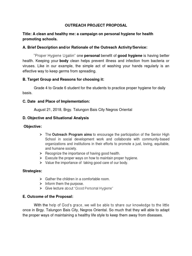 Outreach Project Proposal Format | PDF | Hygiene | Medical Specialties