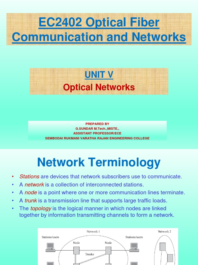 Unit 5 Optical Networks | PDF | Wavelength Division Multiplexing | Computer Network