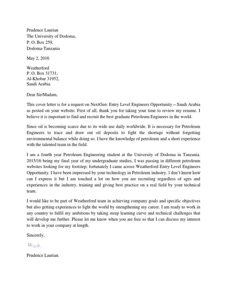 Weatherford Cover Letter | PDF