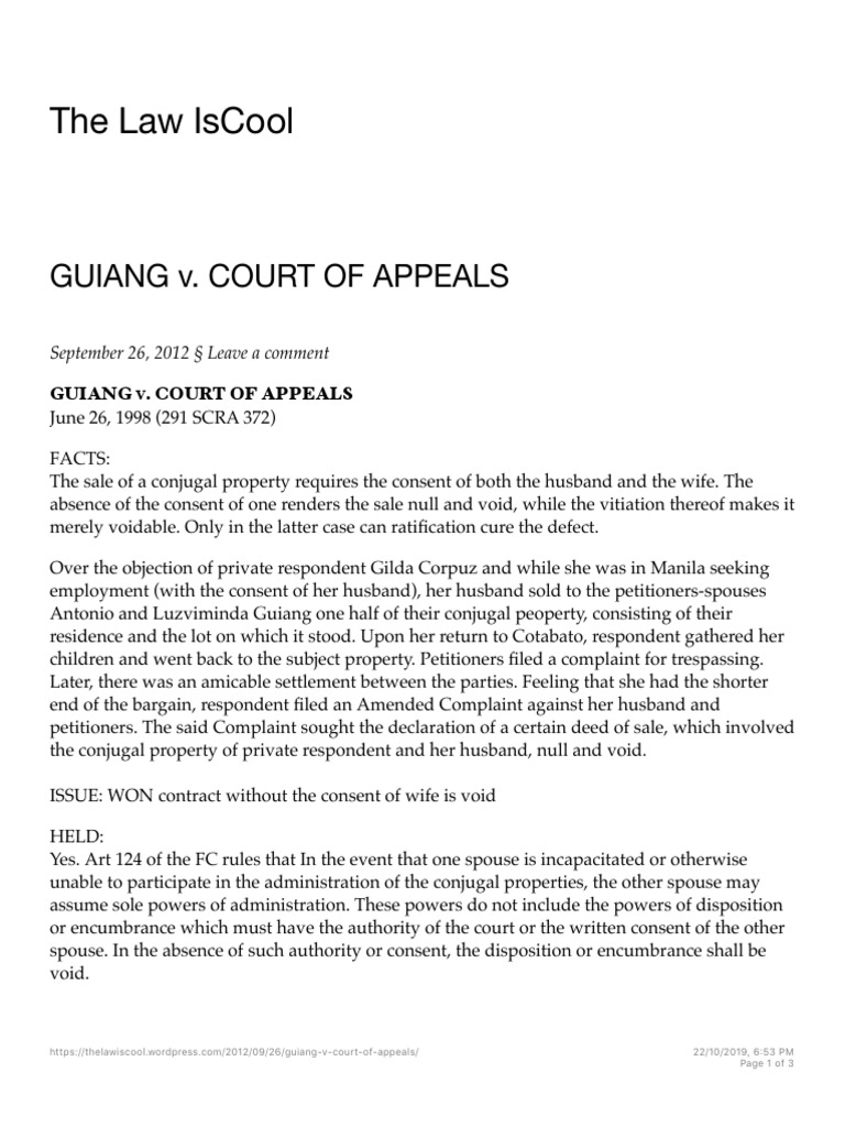 Guiang V Court of Appeals | PDF | Husband | Complaint