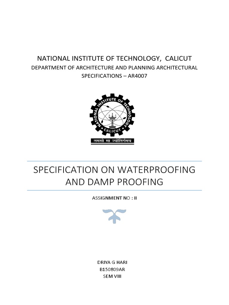 Specification On Waterproofing and Damp Proofing: National Institute of ...