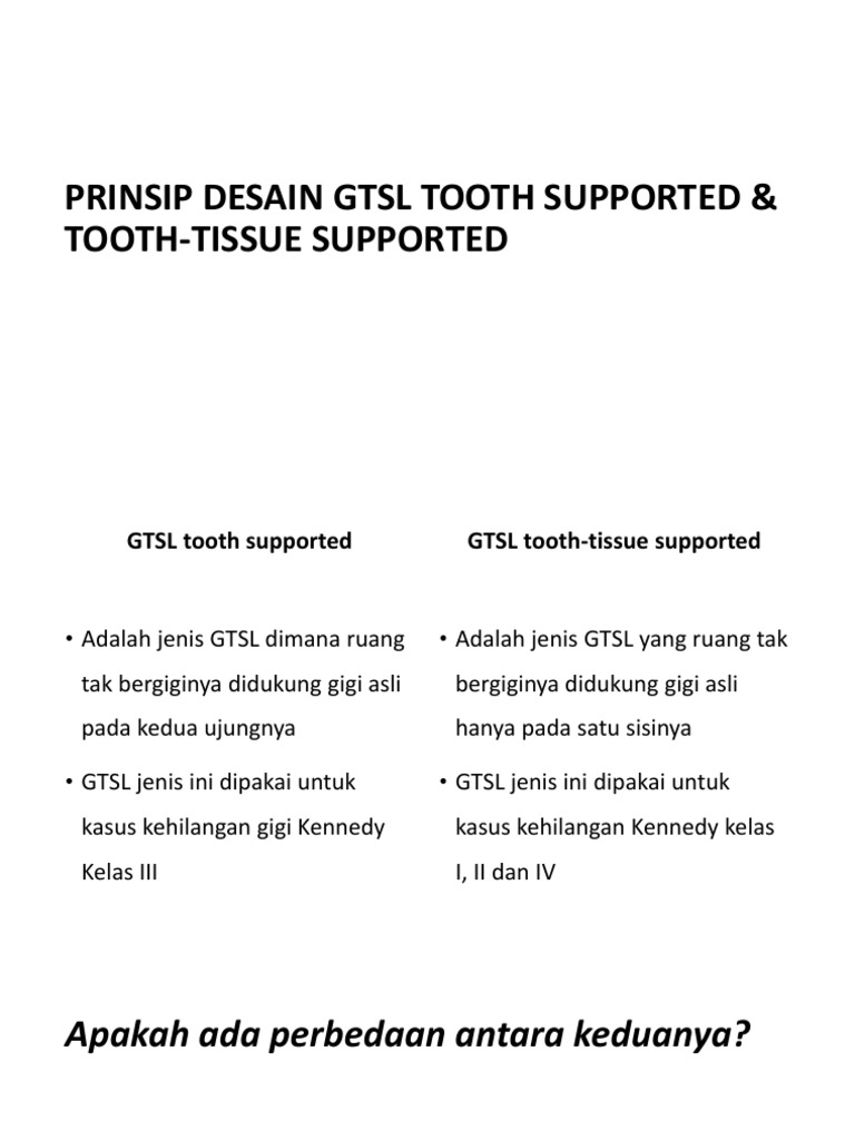 Perbedaan GTSL Tooth Supported dan Tissue Supported | PDF | Griya & Taman