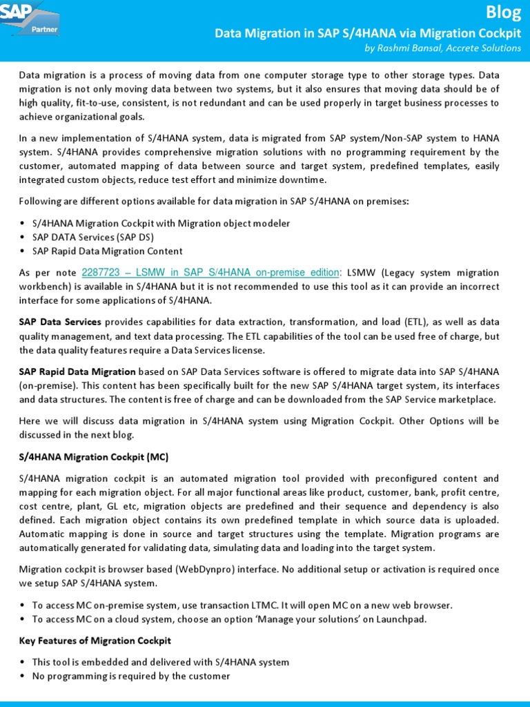 Data Migration in SAP S4HANA Via Migration Cockpit PDF | PDF | Sap Se | Computer File