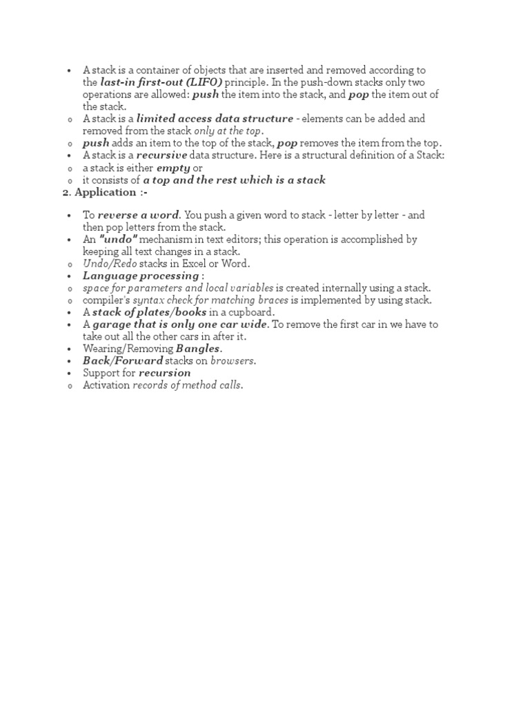 A Stack Is A Container of Objects That Are Inserted and Removed ...