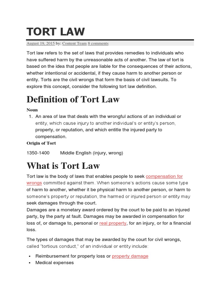 Definition of Tort Law | PDF | Federal Tort Claims Act | Tort