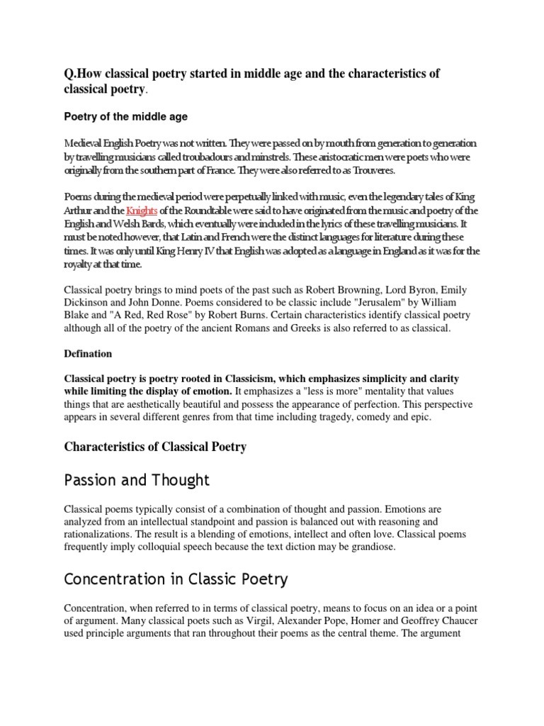 Characteristics of Classical Poetry | PDF | Lyric Poetry | Poetry