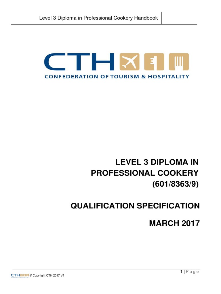 MARCH 2017 Level 3 Diploma in Professional Cookery Qualification ...