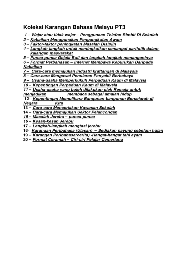 Koleksi Karangan Bahasa Melayu PT3 | PDF