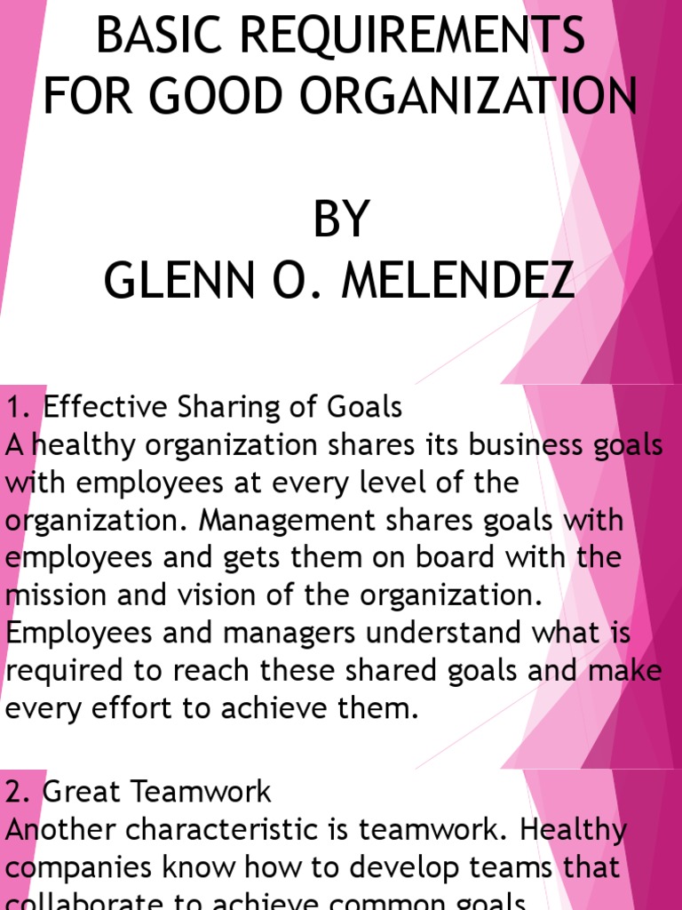 Basic Requirements For Good Organization Glenn O. Mlendez | PDF | Goal ...