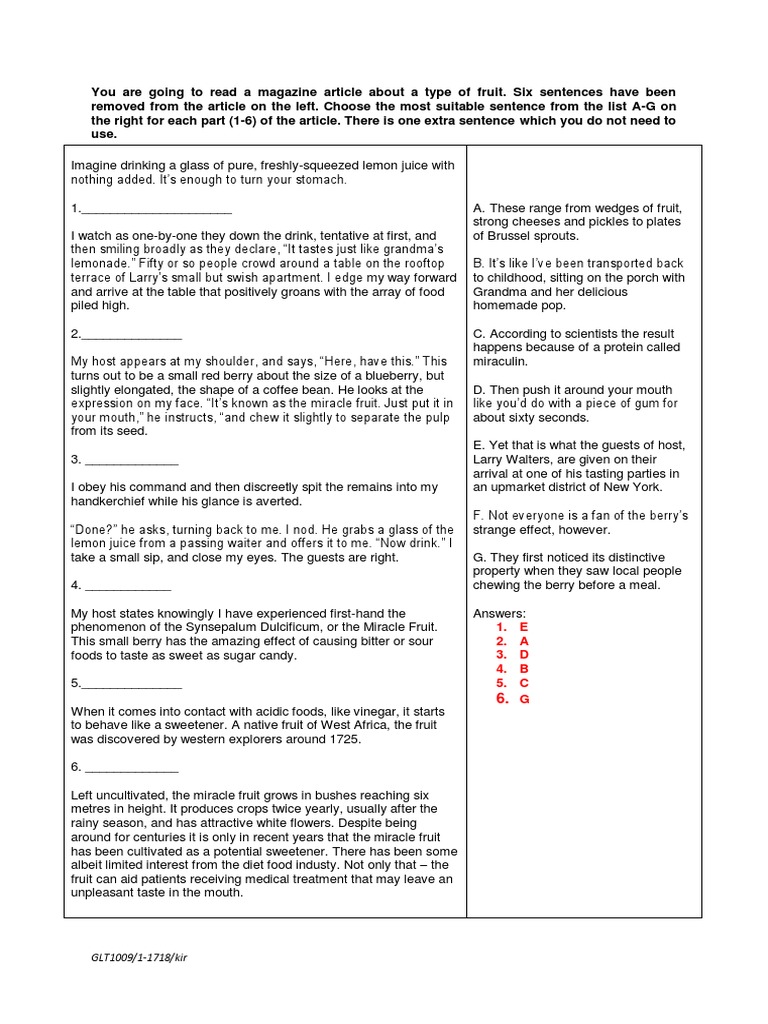 Sample Gapped Text | PDF | Fruit | Cuisine