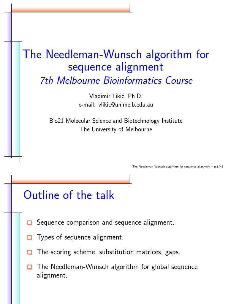 The Needleman Wunsch Algorithm For Sequence Alignment Sequence Alignment Computational Biology 