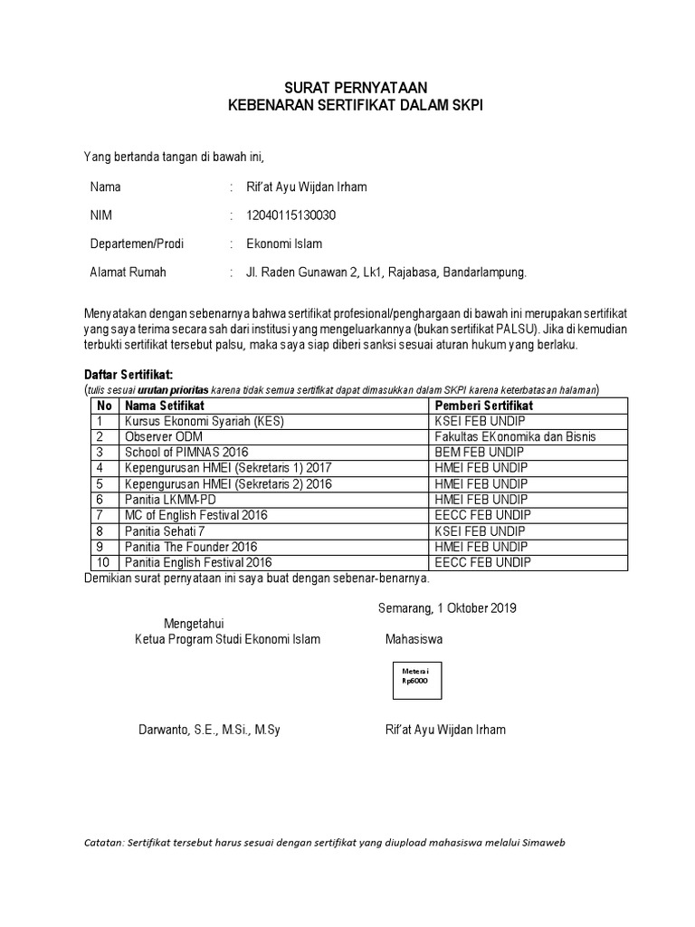Pernyataan Skpi | PDF