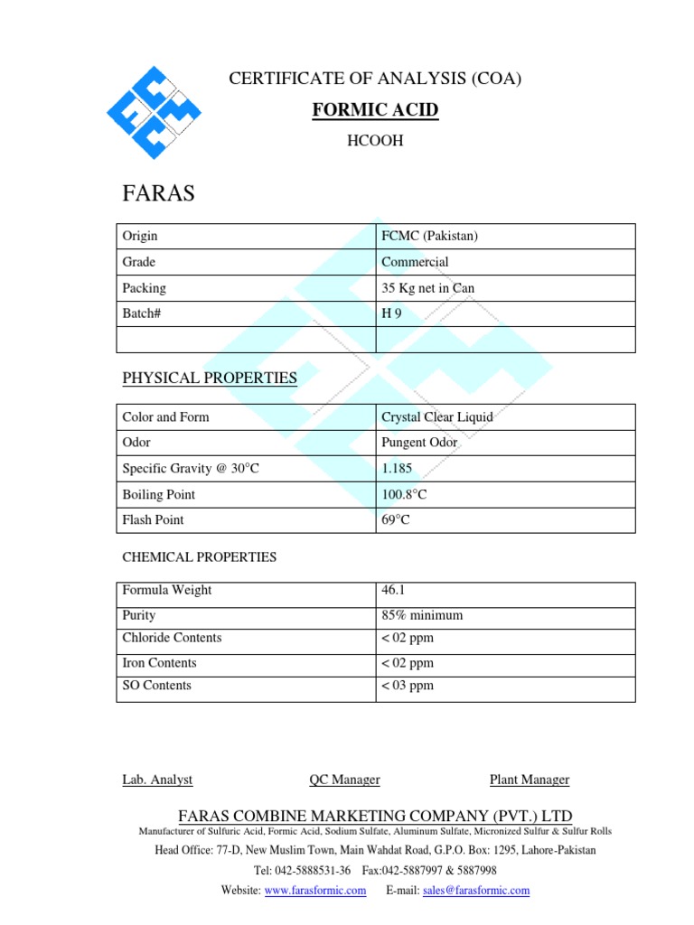 COA Formic Acid | PDF