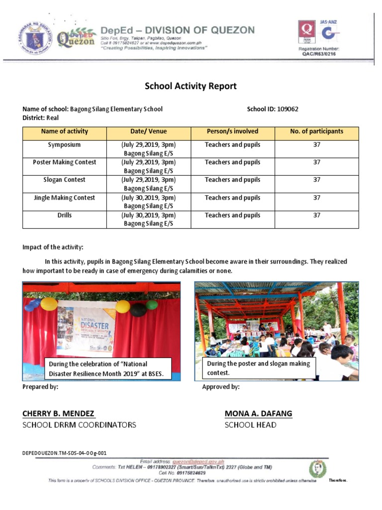 School Activity Report DRRM | PDF