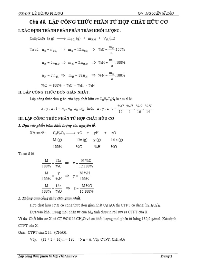 Bai Tap Ve Tim Cong Thuc Phan Tu Hop Chat Huu Co | PDF